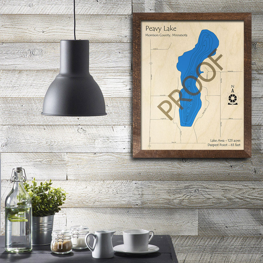 Peavy Lake 3D Wood Map, Morrison County Minnesota, Nautical Wood Chart