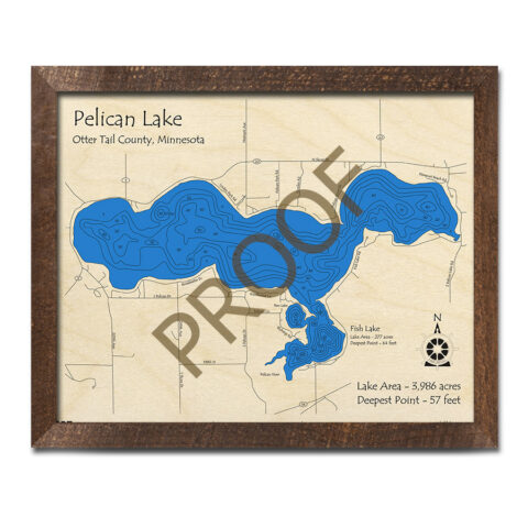 Pelican Lake 3D Wood Map, Otter Tail County Minnesota, Nautical Wood Chart