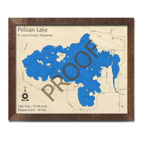 Pelican Lake 3D Wood Map, St Louis County Minnesota, Nautical Wood Chart