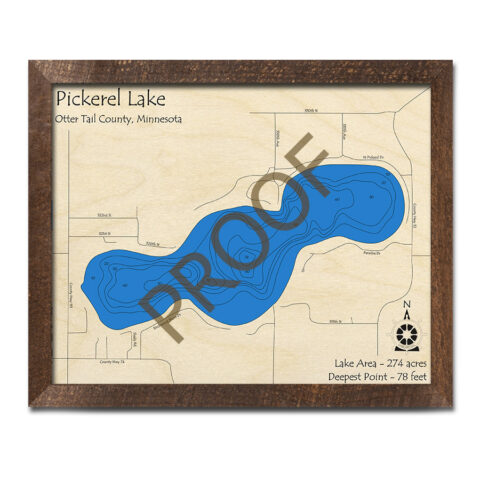 Pickerel Lake 3D Wood Map, Otter Tail County Minnesota, Nautical Wood Chart