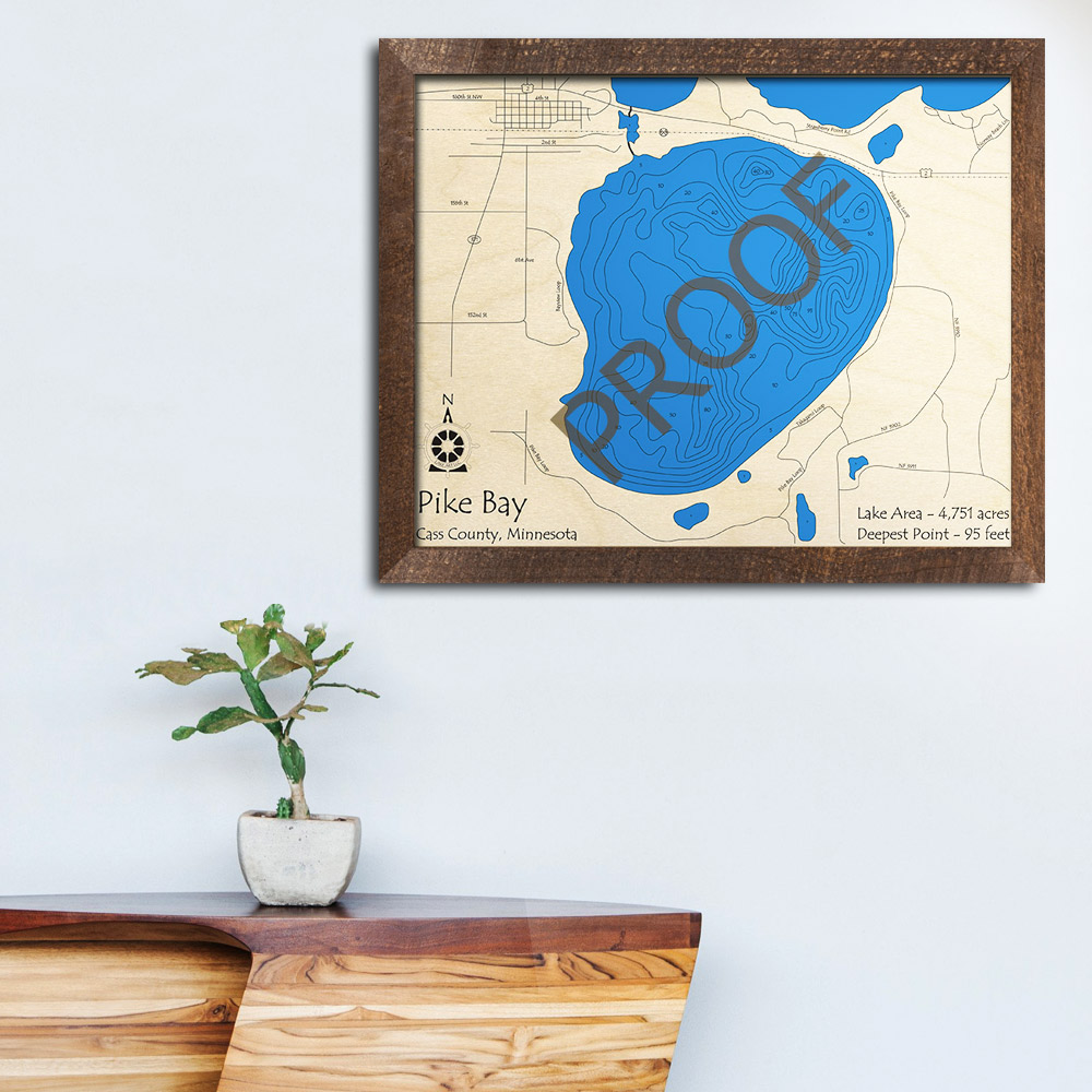 Pike Bay 3D Wood Map, Cass County Minnesota, Nautical Wood Chart
