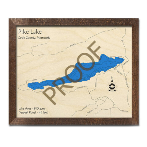 Pike Lake 3D Wood Map, Cook County Minnesota, Nautical Wood Chart