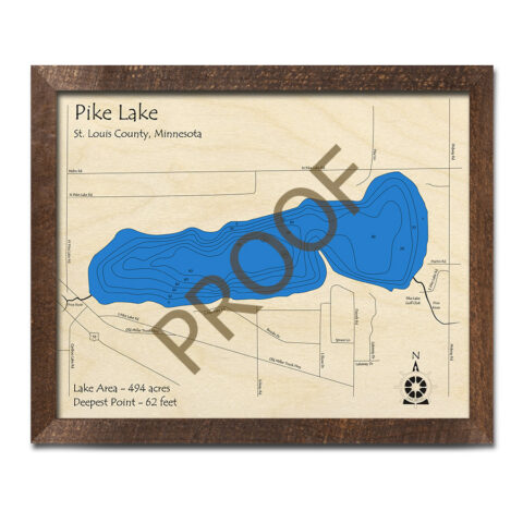 Pike Lake 3D Wood Map, St Louis County Minnesota, Nautical Wood Chart