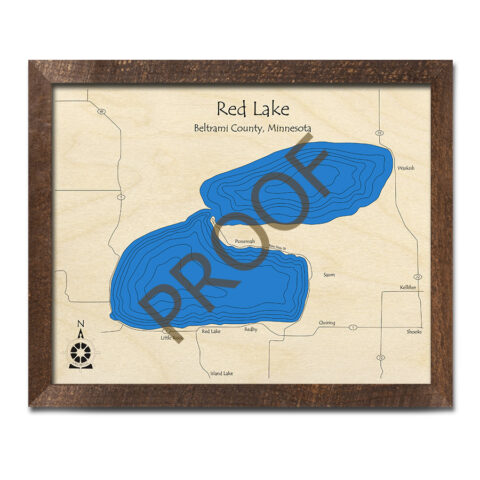 Red Lake 3D Wood Map, Beltrami County Minnesota, Nautical Wood Wall Art
