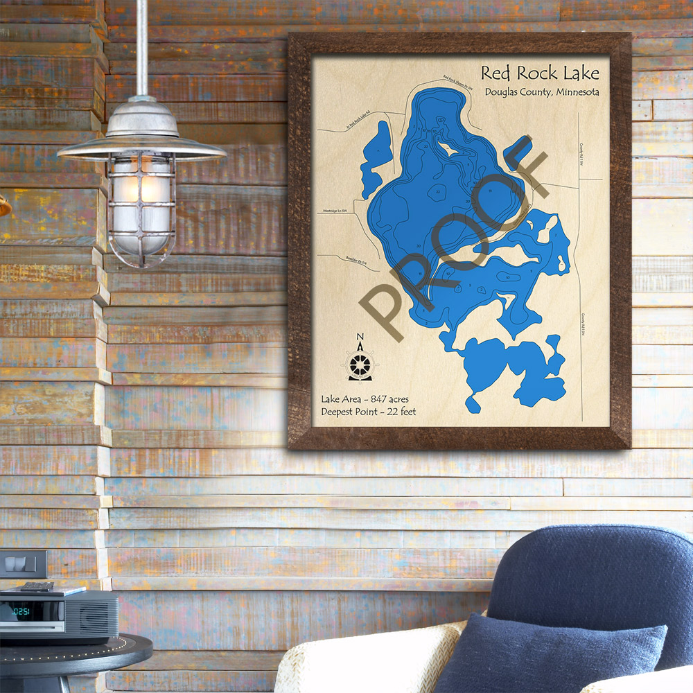 Red Rock Lake 3D Wood Map, Douglas County Minnesota, Nautical Wood Wall Art