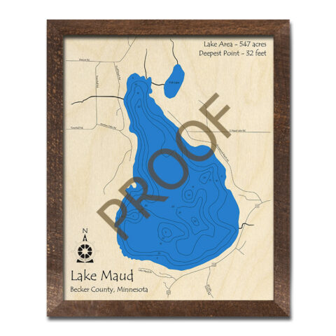 Lake Maud 3D Wood Map, Becker County Minnesota, Nautical Wood Wall Art