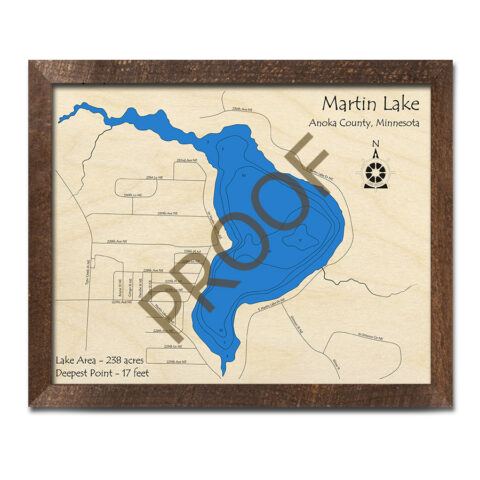 Martin Lake 3D Wood Map, Anoka County Minnesota, Nautical Wood Wall Art