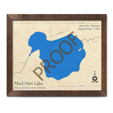 Mud Hen Lake 3D Wood Map, St Louis / Lake County Minnesota, Nautical ...