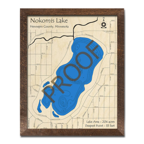 Lake Nokomis 3D Wood Map, Hennepin County Minnesota, Nautical Wood Wall Art