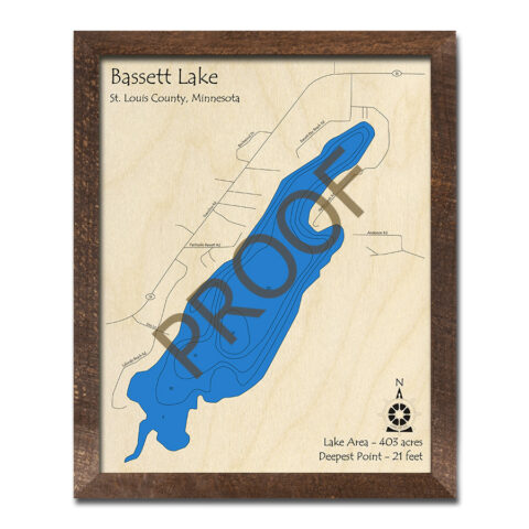 Basset Lake 3D Wood Map, St Louis County Minnesota, Nautical Wall Art