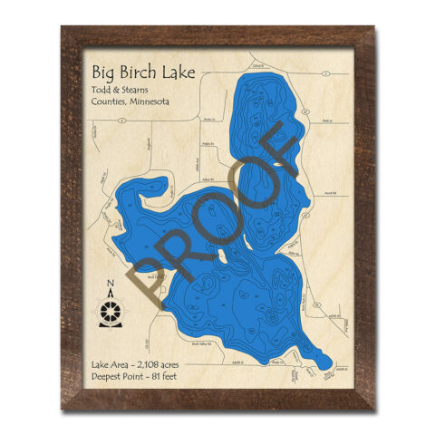Big Birch Lake 3D Wood Map, Todd / Stearns County Minnesota, Nautical ...