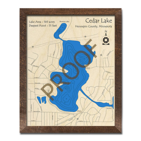 Cedar Lake 3D Wood Map, Hennepin County Minnesota, Nautical Wall Art