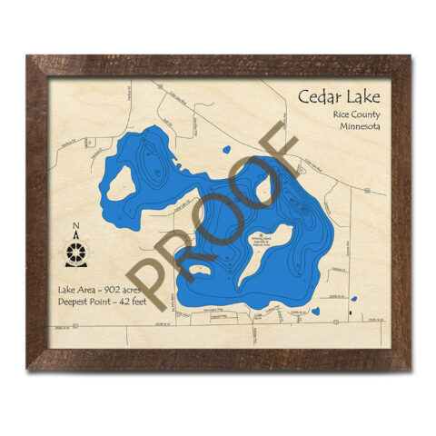 Cedar Lake 3D Wood Map, Rice County Minnesota, Nautical Wall Art