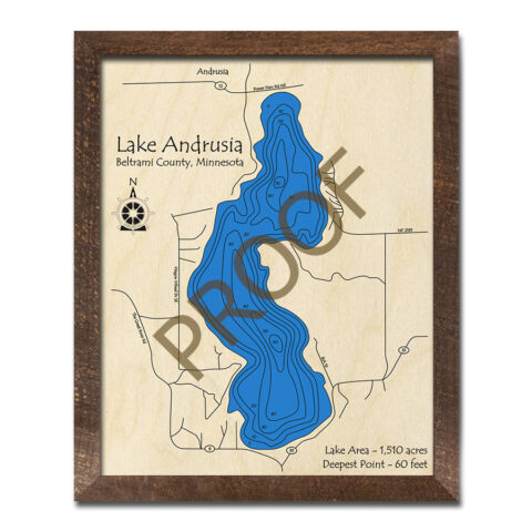 Lake Andrusia 3D Wood Map, Beltrami County Minnesota, Nautical Wall Art