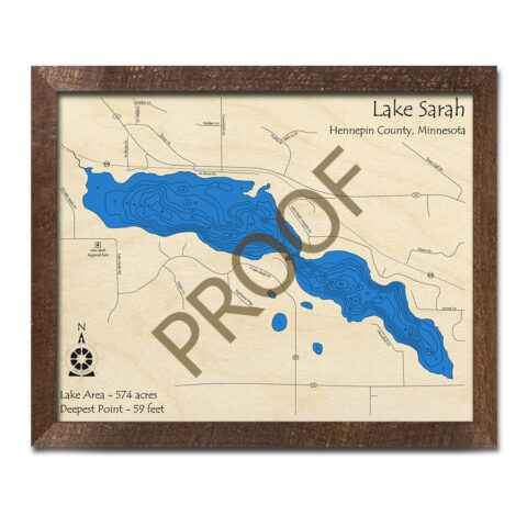 Lake Sarah 3D Wood Map, Hennepin County Minnesota, Nautical Wall Art