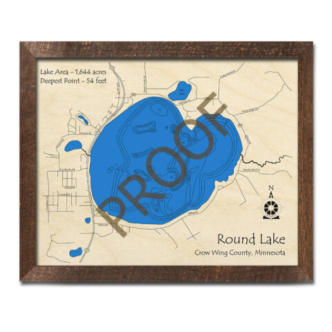 Round Lake 3D Wood Map, Crow Wing County Minnesota, Nautical Wall Art