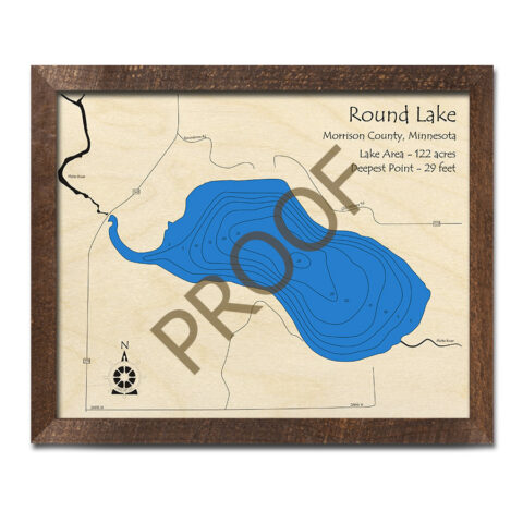 Round Lake 3D Wood Map, Morrison County Minnesota, Nautical Wall Art