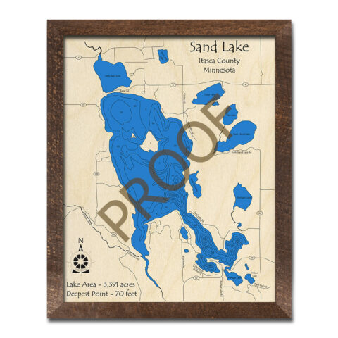 Sand Lake 3D Wood Map, Itasca County Minnesota, Nautical Wall Art