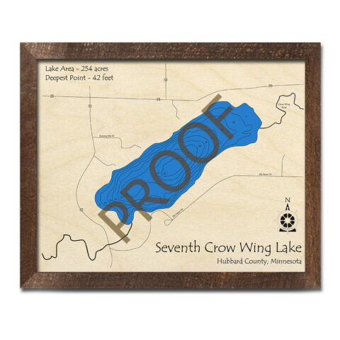 Seventh Crow Wing Lake 3D Wood Map, Hubbard County Minnesota, Nautical ...