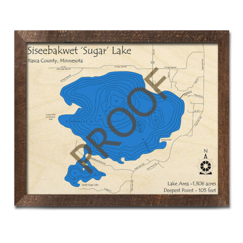 Siseebakwet Lake (Sugar Lake) 3D Wood Map, Itasca County Minnesota ...