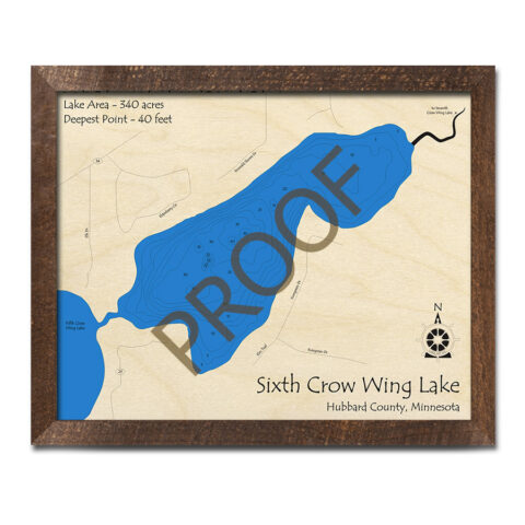 Sixth Crow Wing Lake 3D Wood Map, Hubbard County Minnesota, Nautical ...