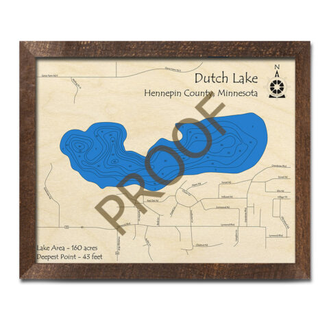 Dutch Lake 3D Wood Map, Hennepin County Minnesota, Nautical Wall Art