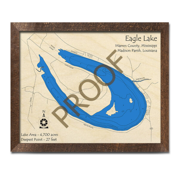 Eagle Lake 3D Wood Map, LA / MS, Nautical Wall Art