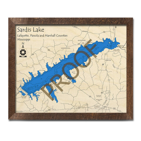 Sardis Lake 3D Wood Map, Mississippi, Nautical Wall Art