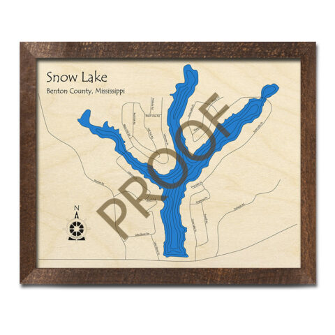 Snow Lake 3D Wood Map, Mississippi, Nautical Wall Art