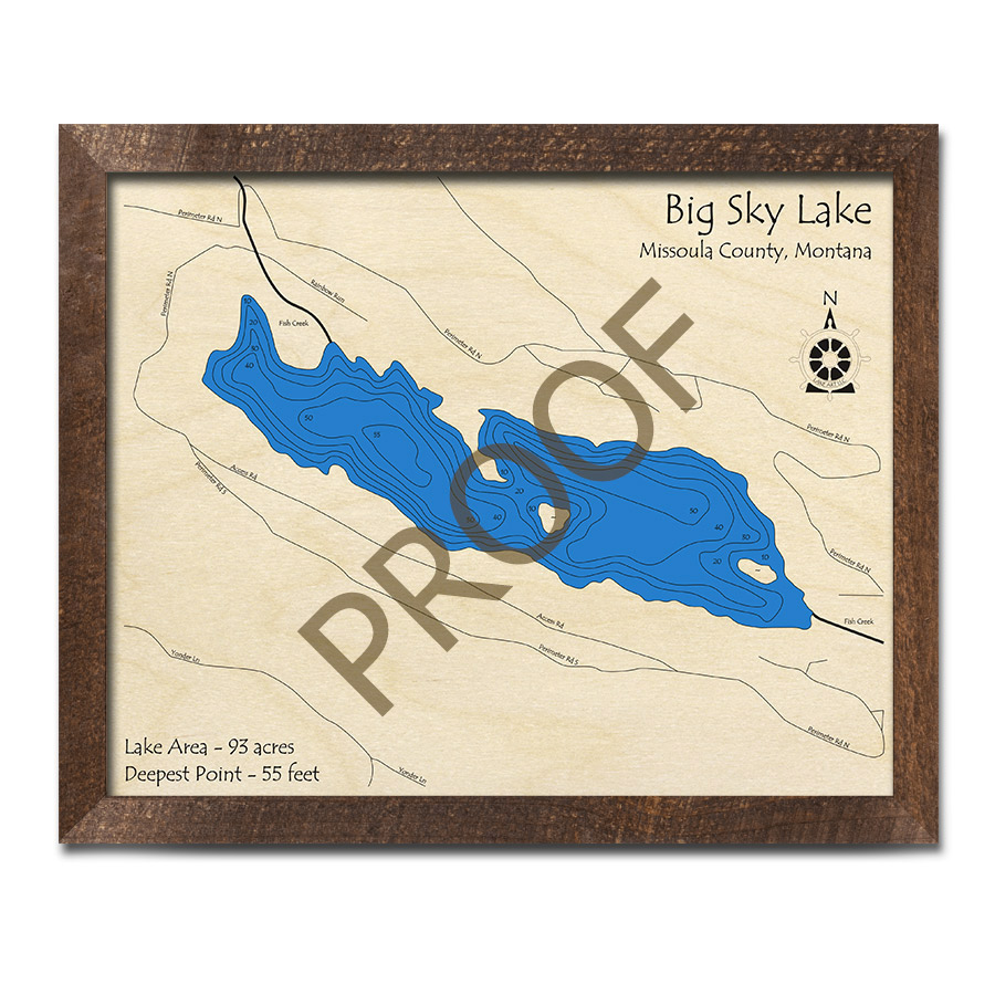 Big Sky Lake 3D Wood Map, Montana, Nautical Wall Art