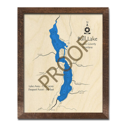 Bull Lake 3D Wood Map, Montana, Nautical Wall Art