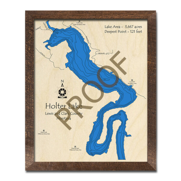 Holter Lake 3D Wood Map, Montana, Nautical Wall Art