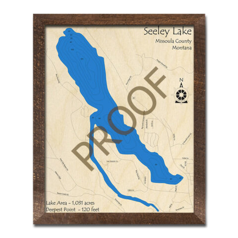 Seeley Lake 3D Wood Map, Montana, Nautical Wall Art