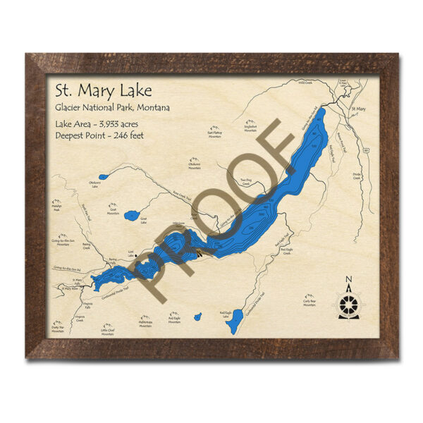 St Mary Lake - Glacier National Park 3D Wood Map, Montana, Nautical ...