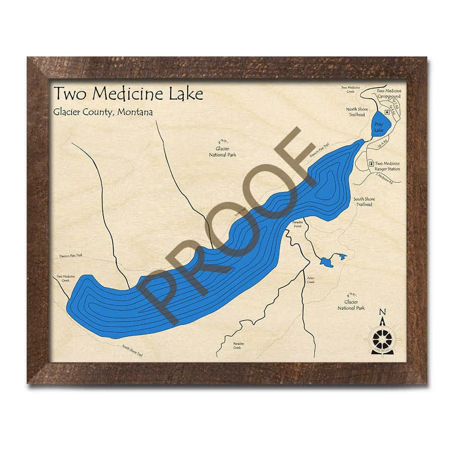 Two Medicine Lake 3D Wood Map, Montana, Nautical Wall Art
