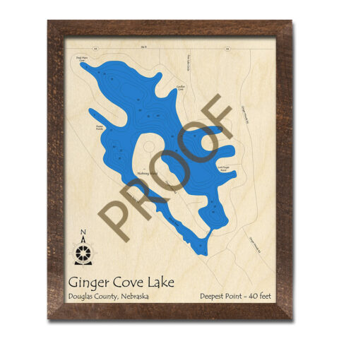 Ginger Cove Lake 3D Wood Map, Nebraska, Nautical Décor and Wall Art