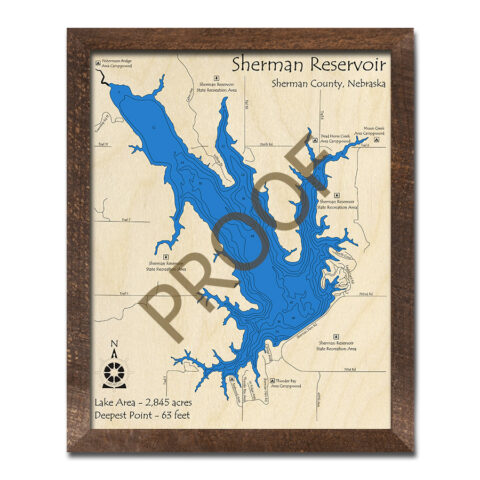 Sherman Reservoir 3D Wood Map, Nebraska, Nautical Décor and Map Art