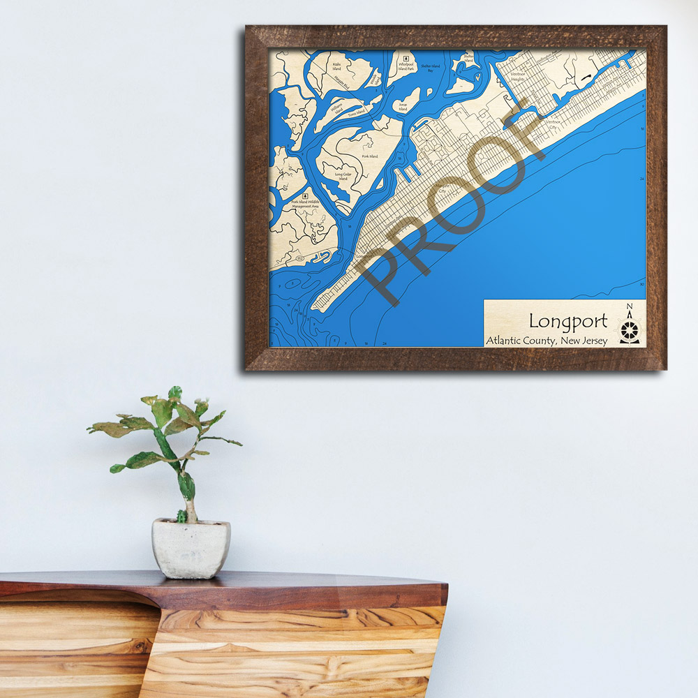 Longport, Margate City, Ventnor City 3D Wood Map, New Jersey Shore ...