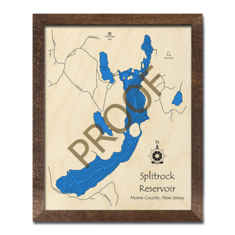 Splitrock Reservoir 3D Wood Map, New Jersey, Nautical Map Art