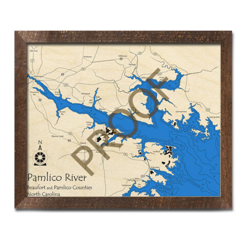 Pamlico River 3D Wood Map, North Carolina, Nautical Map Art