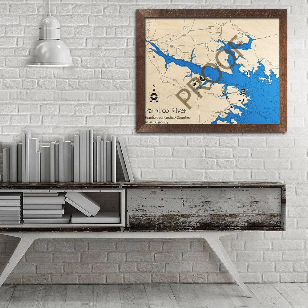 Pamlico River 3D Wood Map, North Carolina, Nautical Map Art