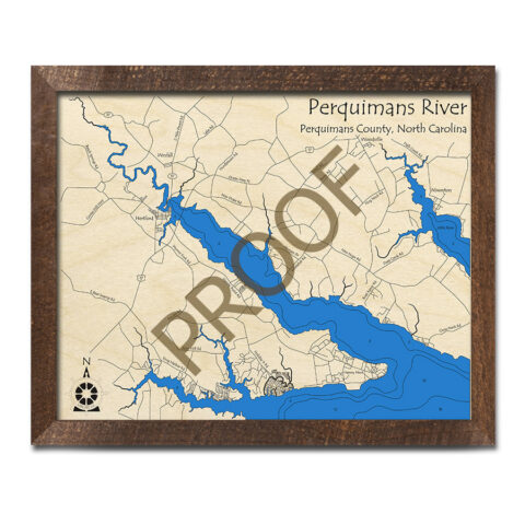 Perquimans River 3D Wood Map, North Carolina, Nautical Map Art