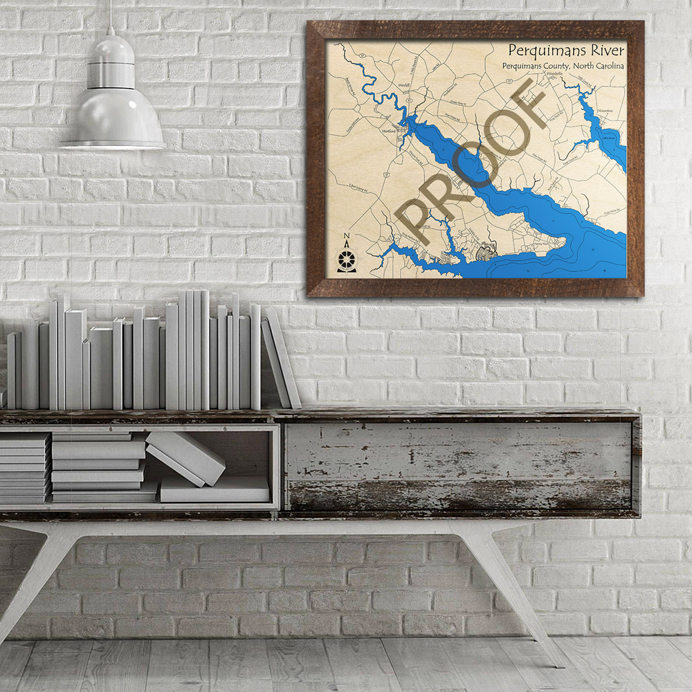 Perquimans River 3D Wood Map, North Carolina, Nautical Map Art