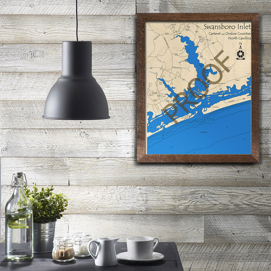 Swansboro Inlet - Emerald Isle 3D Wood Map, North Carolina Coast ...