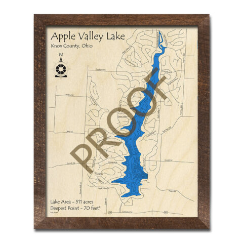 Apple Valley Lake 3D Wood Map, Ohio, Nautical Map Art