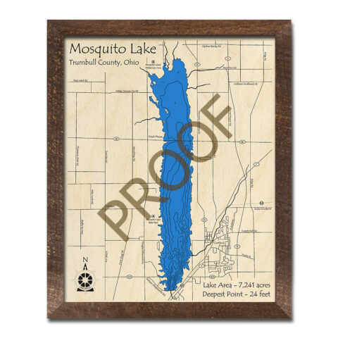 Mosquito Lake 3D Wood Map, Ohio, Nautical Map Art