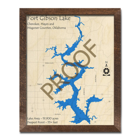 Fort Gibson Lake 3D Wood Map, Oklahoma, Nautical Map Art
