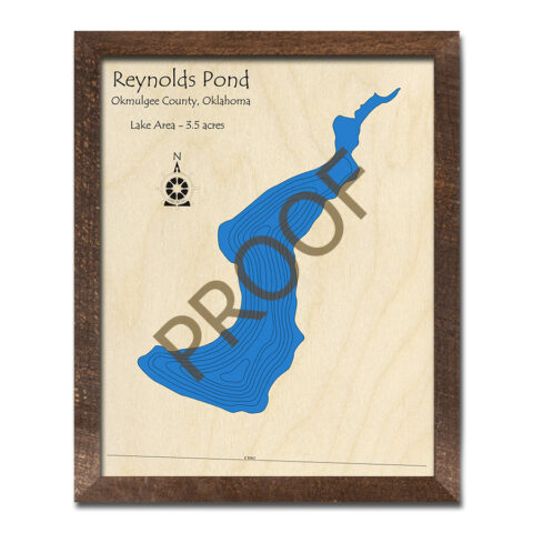 Reynolds Pond 3D Wood Map, Oklahoma, Nautical Map Art
