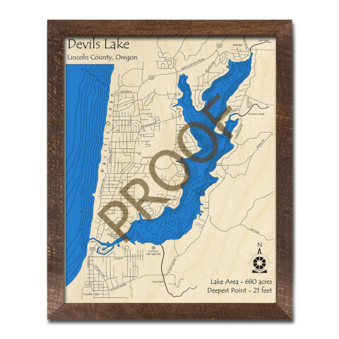 Devils Lake 3D Wood Map, Oregon, Nautical Map Art