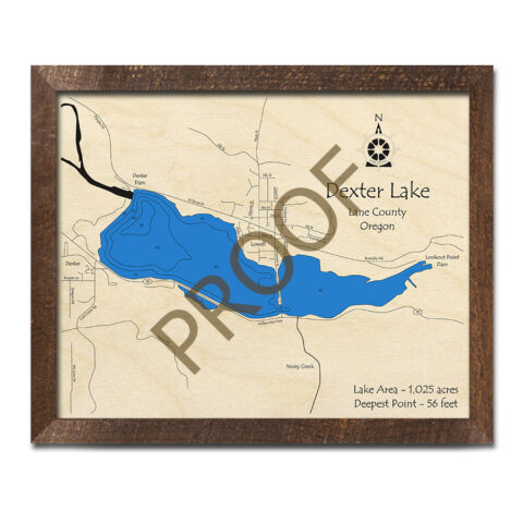 Dexter Lake 3D Wood Map, Oregon, Nautical Map Art